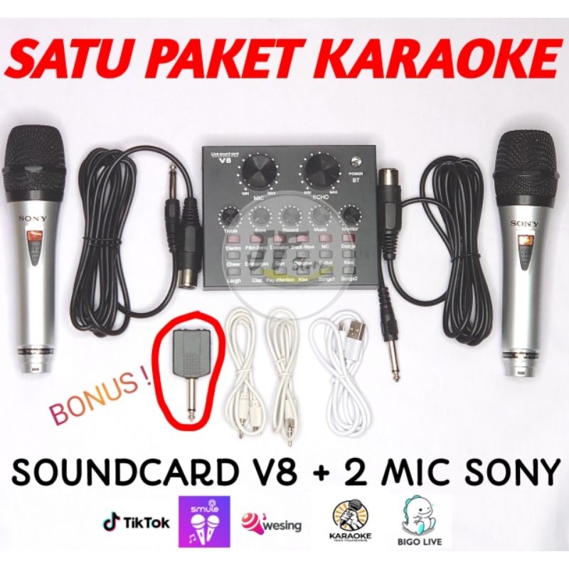 Jual COD SATU PAKET KARAOKE SOUNDCARD V8 DENGAN SONY MICROPHONE PLUS ...