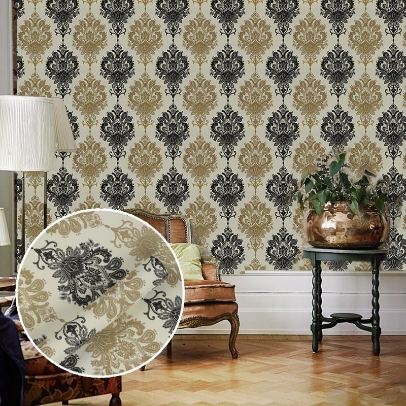 Jual Wallpaper Dinding Ruang Tamu Motif Batik Kuning Coklat Wallpaper ...
