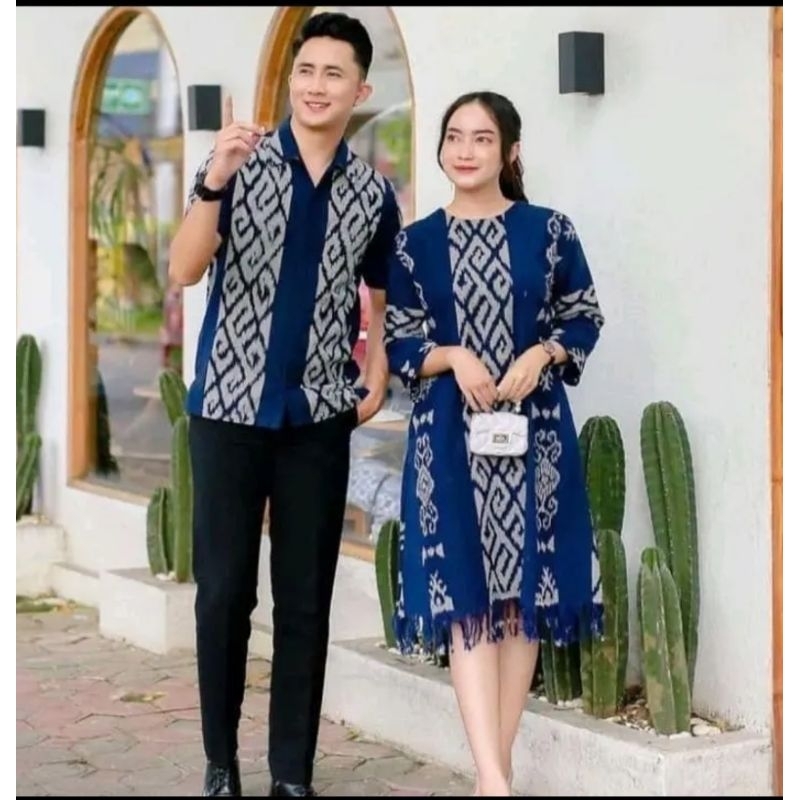 Jual set couple baju tenun Biru - set couple baju tenun modern - couple ...