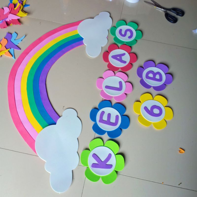 Jual Hiasan Dinding Pelangi & Awan Saja Spon Eva (35x90 cm), hiasan kelas, pojok baca Paud TK SD ...