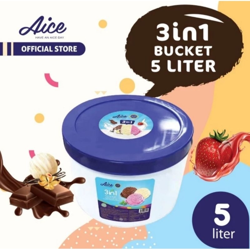 Jual ICE CREAM AICE 5 LITER 3 RASA COKELAT, STRAWBERRY DAN VANILLA ...