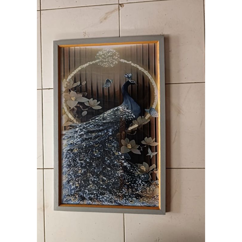 Jual Hiasan dinding cetak merak plus bingkai real pict ukuran 85*55 ...