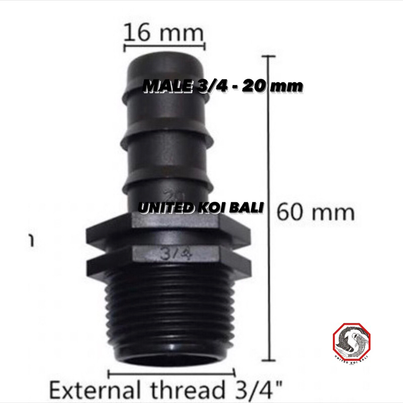 Jual MALE 3/4 ke SELANG 20 mm - MALE THREAD CONNECTOR 3/4 HOSE 20 mm ...