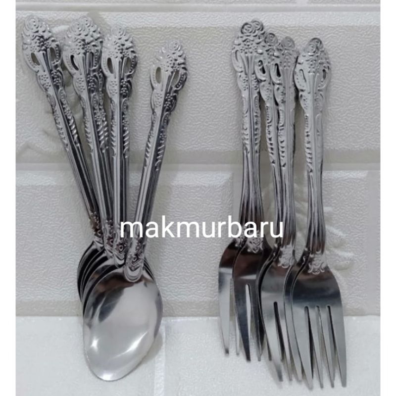 Jual 1 lusin Sendok atau Garpu makan motif wayang , bunga | Shopee ...