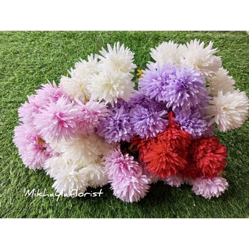 Jual Bunga krisan seruni artificial // bunga plastik // bunga pom pom ...