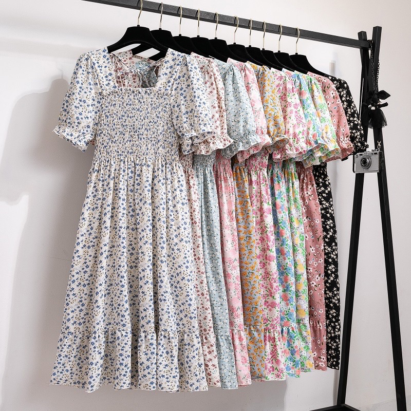 Jual Rd Fashion Smocked Dress Gaun Musim Panas Kasual Baru Lengan Pendek Smocked Dress Lipit