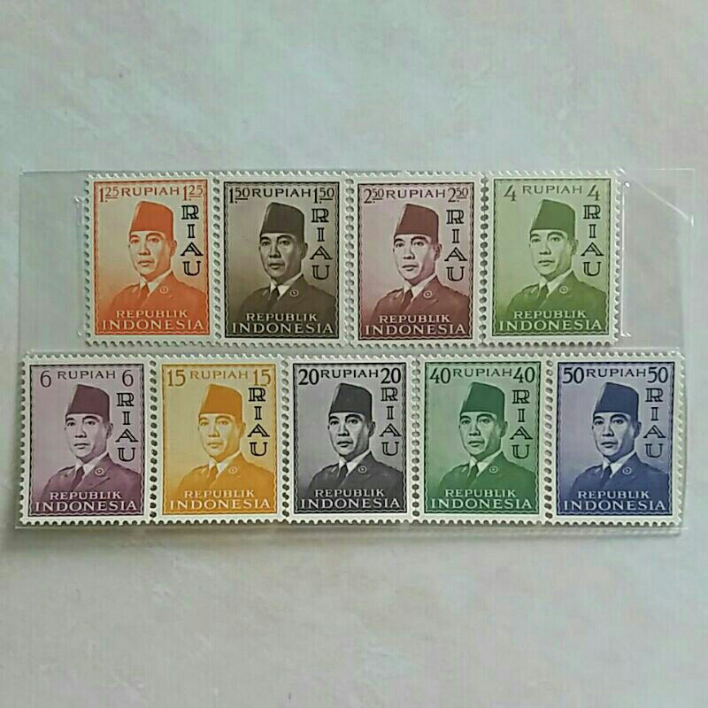 Jual (AB) Perangko Indonesia - Riau 1960 Presiden Soekarno Cetak Tindih ...