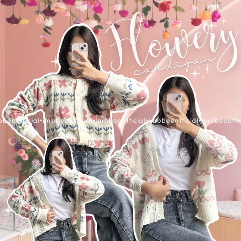 Jual FLOWERY CARDIGAN // FLOWER KNIT RAJUT CARDI BUNGA KOREA AESTHETIC | Shopee Indonesia