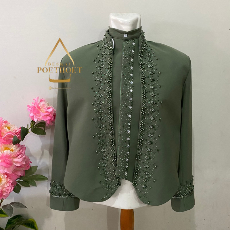 Jual Beskap Jawa bahan premium warna hijau sage green tua payet rapi ...