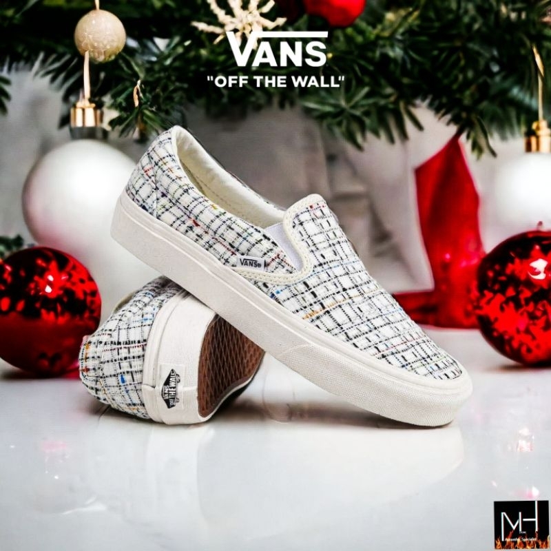 Jual vans slip-On Classic Woven Plaid " White " Original 100% | Shopee ...