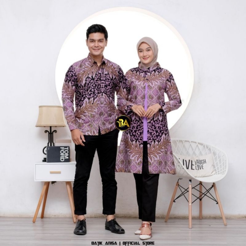 Jual Batik Couple Sania Ruffle Batik Couple Modern Baju Batik Couple ...