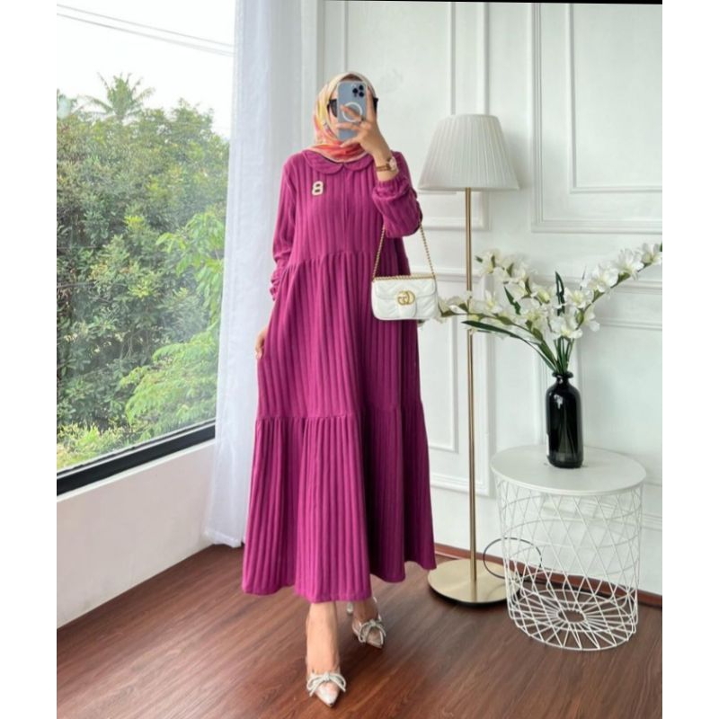Jual midi dress kaos rajut knit sret salur | Shopee Indonesia
