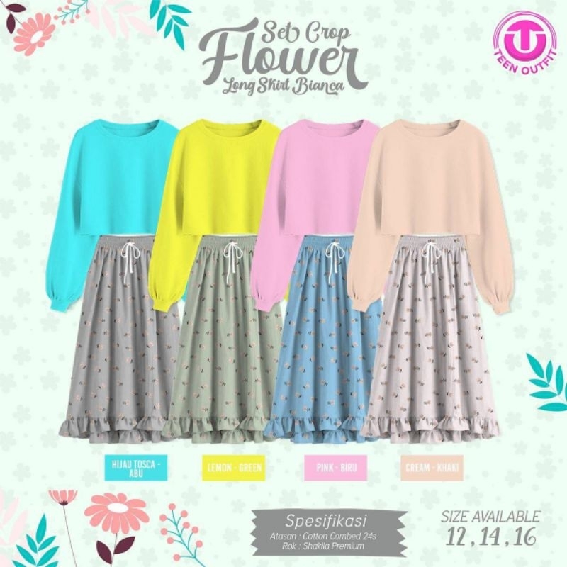 Jual Set Crop Flower Long Skirt Bianca by Teen Outfit || 12T 14T 16T | Shopee Indonesia