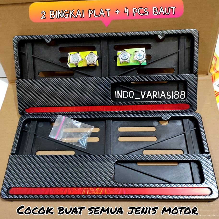 Jual bingkai plat motor / cover plat nomor carbon bonus baut bintang 4 ...