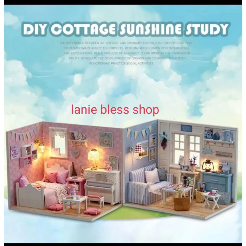Jual miniatur rumah boneka 3D DIY 1:24 with cover mainan rakitan cute ...