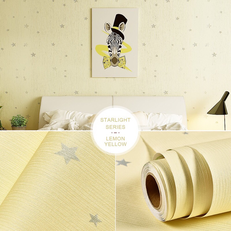 Jual Wallpaper Sticker Dinding Motif Bintang silver Dasar Kuning Panjang 8sd9meter lebar 45cm ...
