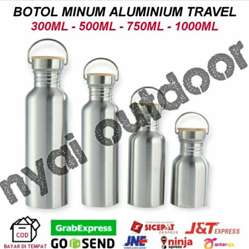 Jual botol minum 300ml 500ml 750ml 1000ml alumunium gantungan botol ...
