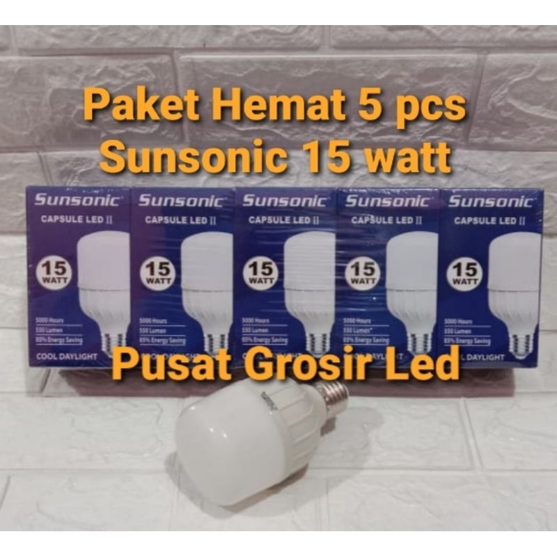 Jual Paket 5 pcs Lampu Led Sunsonic Capsule 15 Watt Cahaya Putih ...