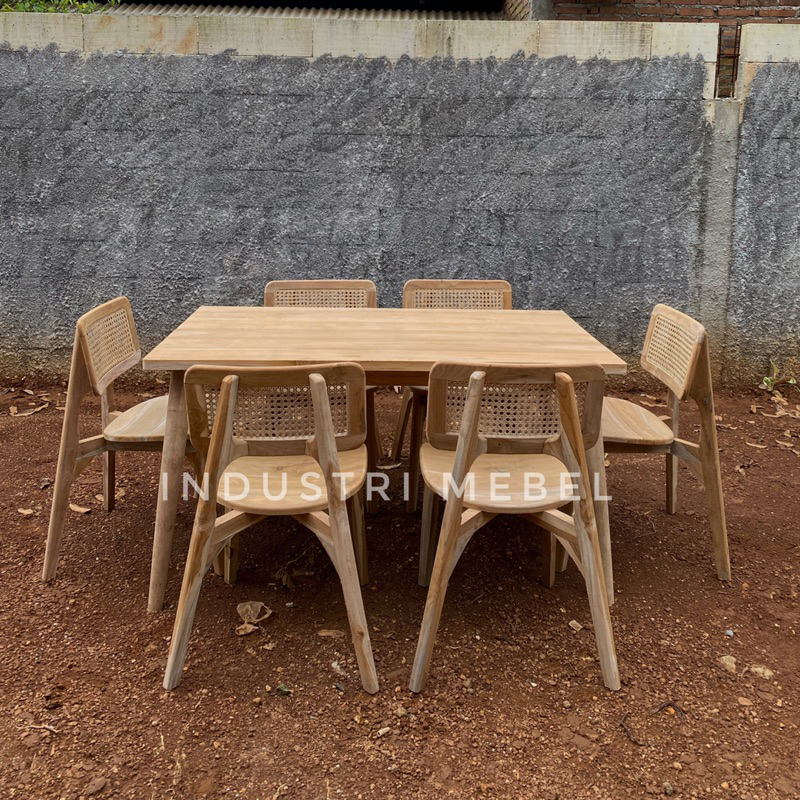 Jual Satu Set Meja Makan Jati Minimalis Rotan - Kursi Cafe TV Rotan Retro Scandinavian | Shopee ...