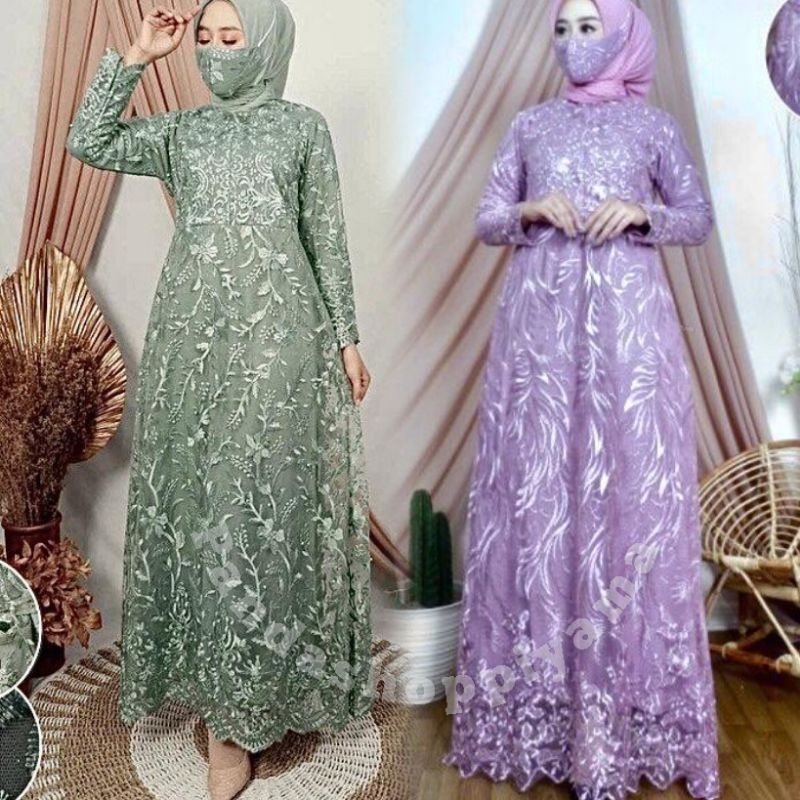 Jual GAMIS BUSUI NAMIRA 2/TILE FULL BRUKAT MUTIARA/SIZE S M/L/XL/XXL/3L/DRESS KONDANGAN/GAMIS ...