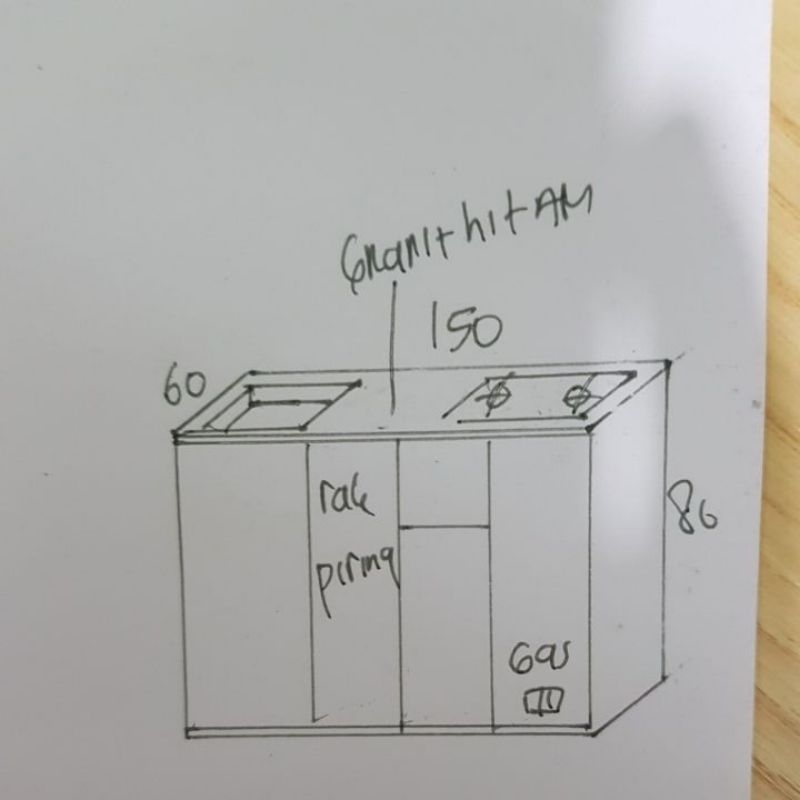 Jual kitchen set bawah 150x60x80 top table granit tile dengan lubang ...