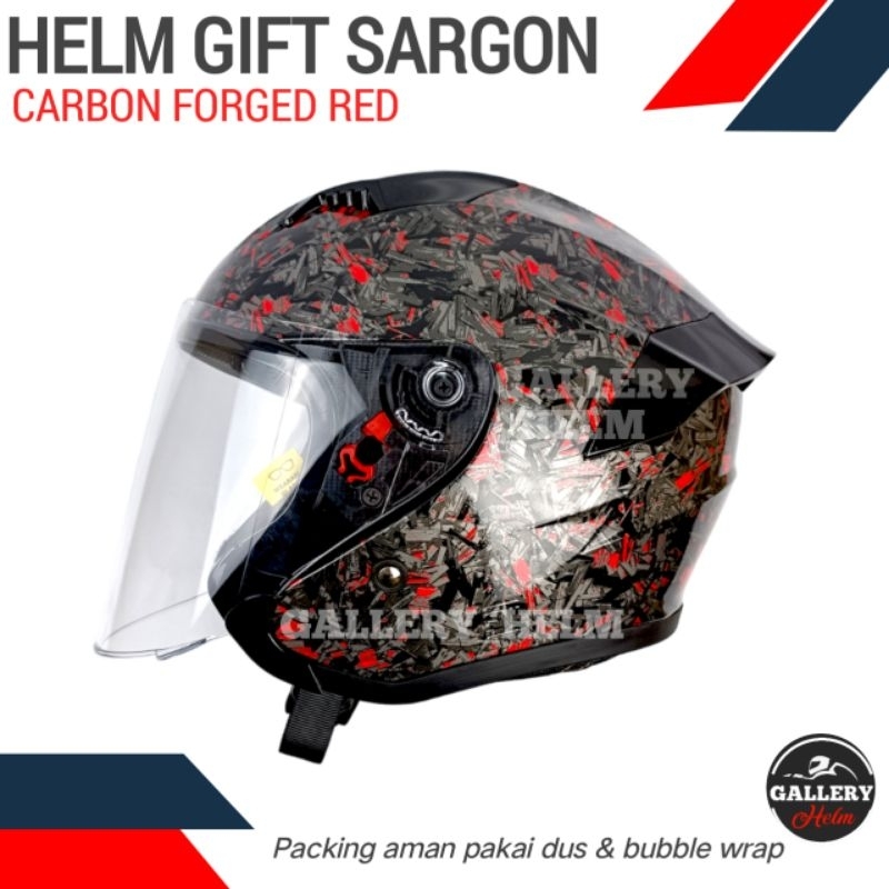Jual HELM GIFT SARGON CARBON FORGED RED | HELM HALF FACE KEKINIAN SNI ...