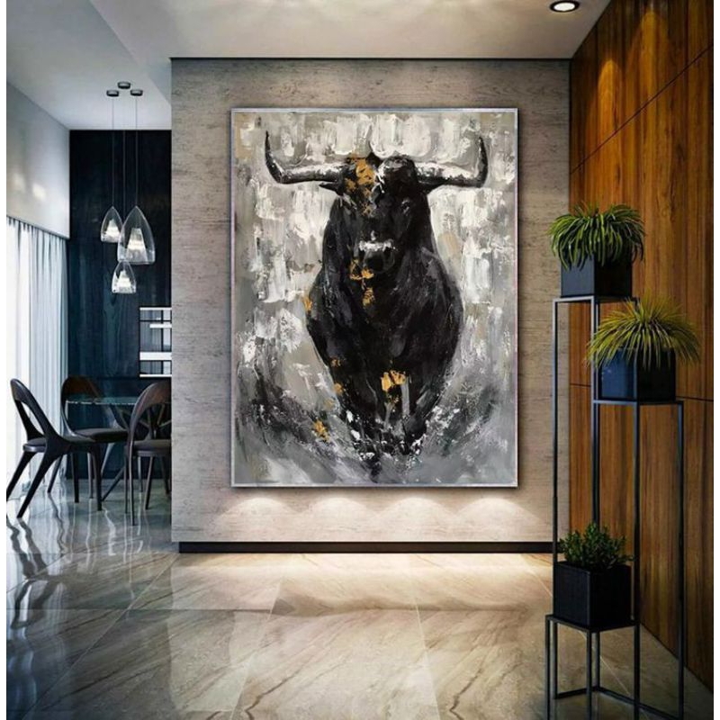 Jual Lukisan abstrak modern banteng 80x120 cm frame hiasan dinding ...