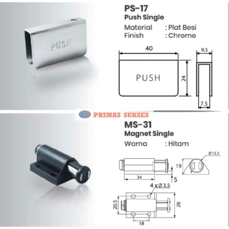 Jual Paket Plat Push Open Magnit Magnet Kaca Pintu Lemari Single ...