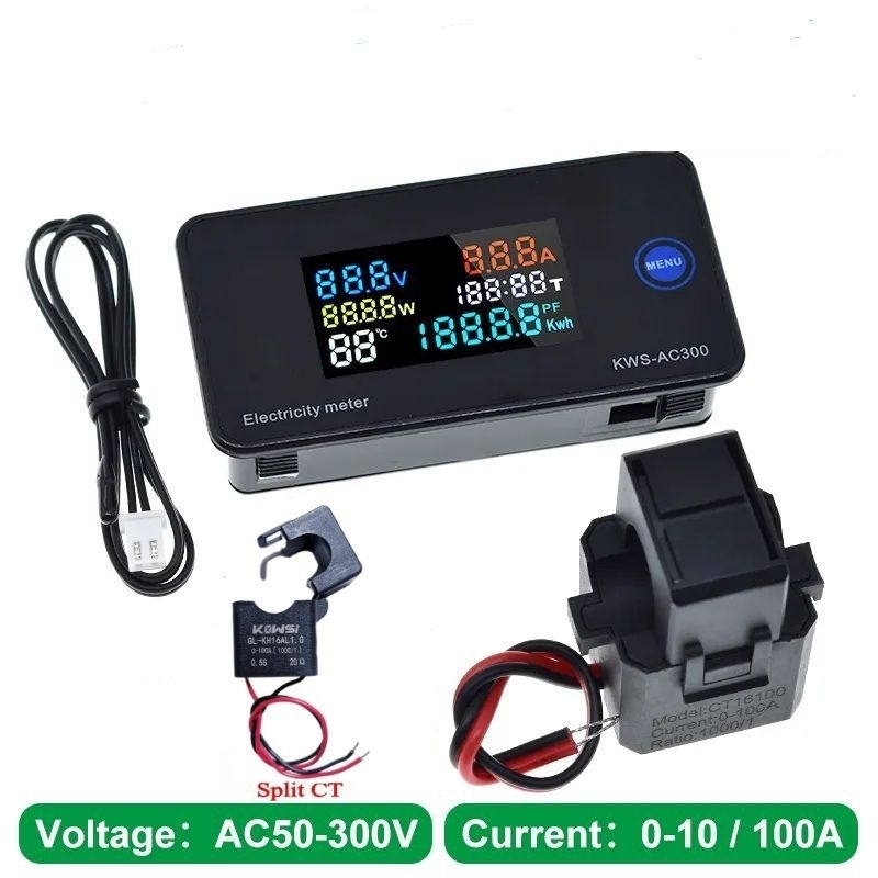 Jual Power meter digital watt kwh ampere KWS AC300 20A 100A full color 6in1 | Shopee Indonesia