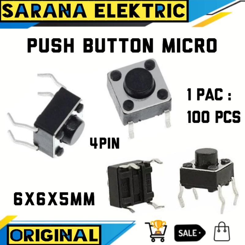 Jual 6X6X5 TOMBOL PUSH BUTTON MINI MICRO TACTILE 6*6*5MM 4 PIN 6X6X5MM ...