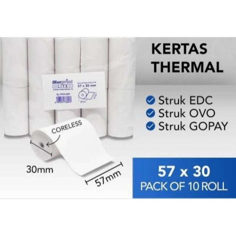 Jual Kertas Struk Thermal Merek Blueprint 57x30 isi 10 rol | Shopee ...