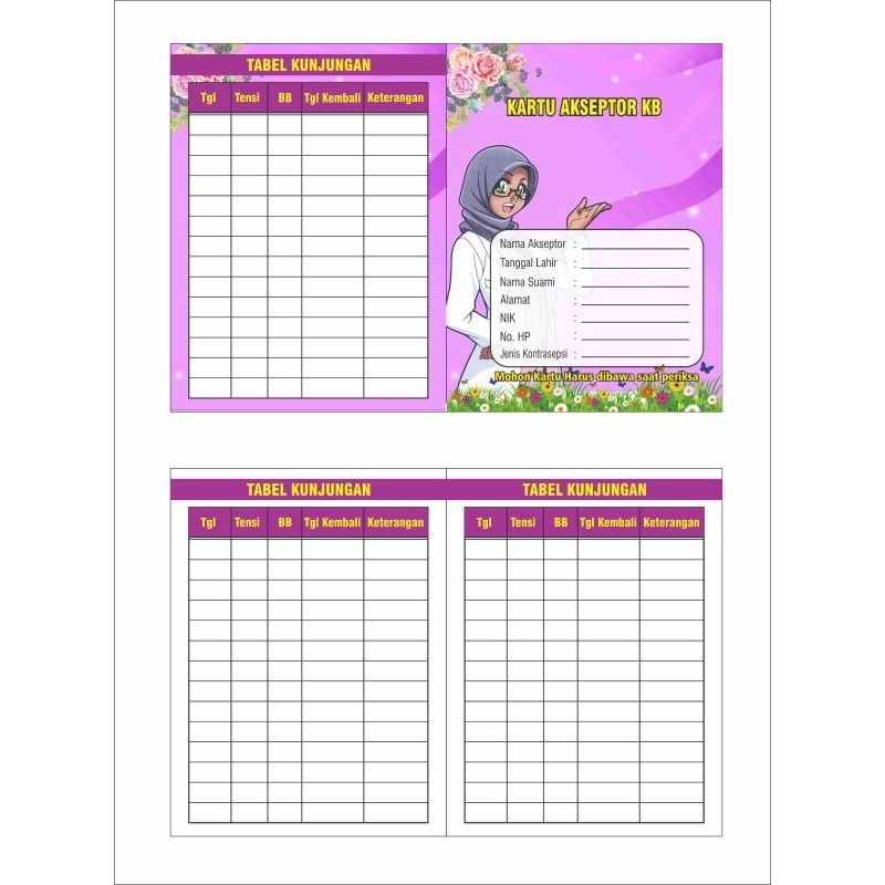Jual Kartu KB/Kartu Akseptor KB Model Lipat Custom Nama Bidan/Klinik ...