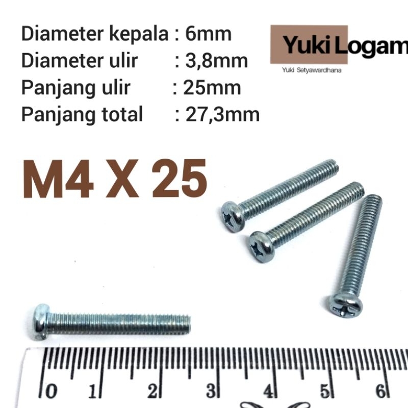 Jual 100 pcs Baut M4x25 Kepala bulat atau kepala rata | Shopee Indonesia