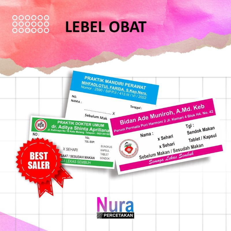 Jual CUSTOM LABEL OBAT ETIKET LABEL OBAT UKURAN 4X8 Cm ISI 44PCS ...