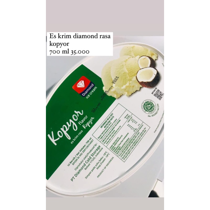 Jual es krim diamond kopyor 700 ml | Shopee Indonesia