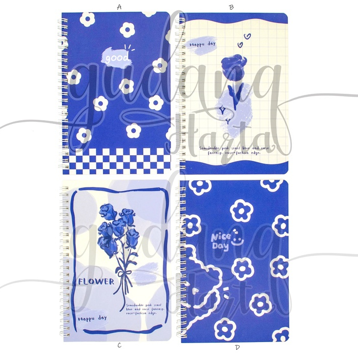 Jual Notebook A5 Spiral Blue Flower Series Buku Tulis Motif Bunga Biru ...
