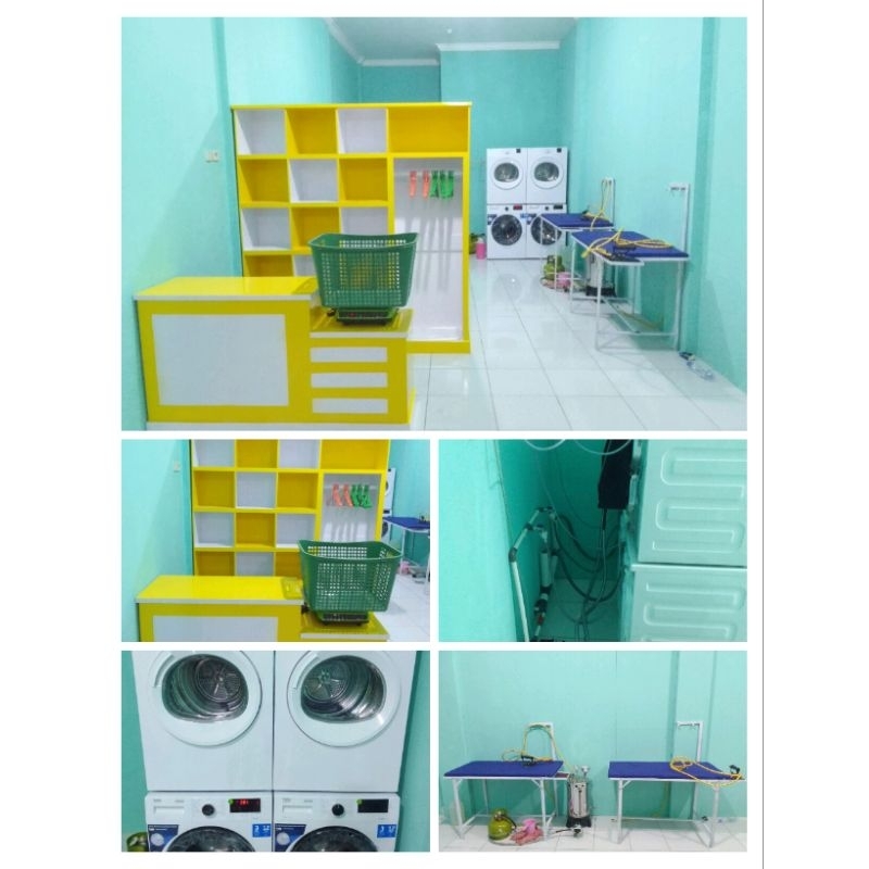 Jual Paket mesin laundry 2 stack washer dan dryer satu set denga rak ...