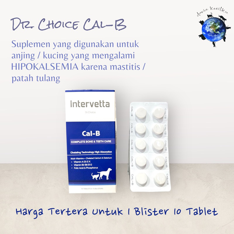 Jual Intervetta Dr. Choice Cal-B Suplemen Tulang / Calcium Anjing Kucing Atasi Hipokalsemia ...