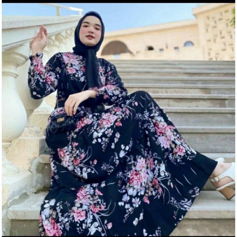 Jual ( FREE ONGKIR ) Gamis Katun Monalisa Rumaisya Maxy Motif Bunga Sakura / Baju Gamis Wanita ...