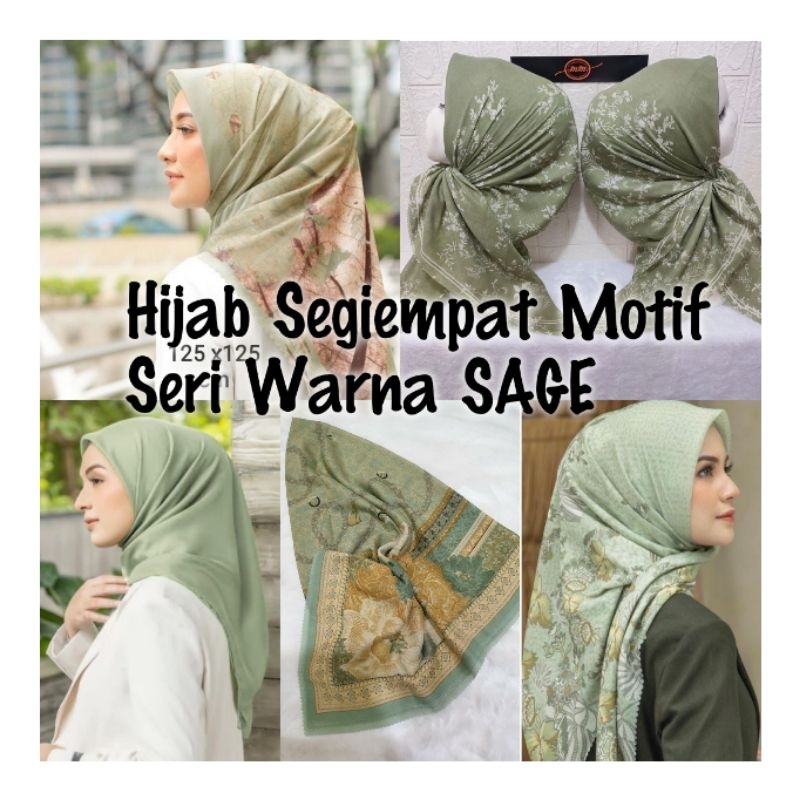Jual Hijab Segiempat Motif SERI Warna HIJAU SAGE | Shopee Indonesia