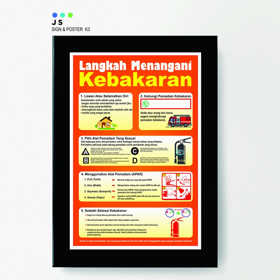 Jual Poster Safety K3 - LANGKAH MENANGANI KEBAKARAN + Frame A2 | Shopee ...