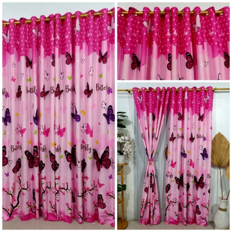 Jual Promo Tirai Pintu Gorden Jendela Smokring 12 Motif Kupu Pink ...