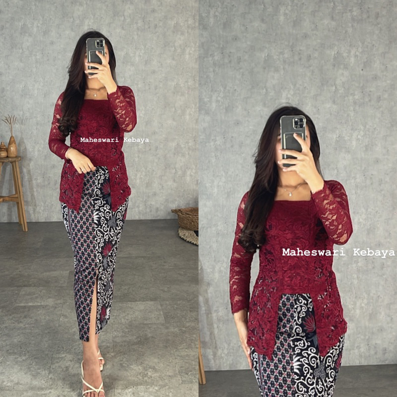 Jual Kebaya Bali Set Brukat Kutubaru Maron Rok Silver | Shopee Indonesia