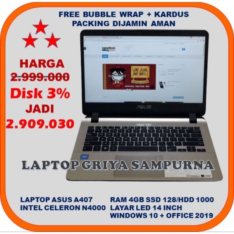 Jual LAPTOP ASUS 407 SLIM GENERASI 8 RAM 4 GB PAKAI SSD + HDD NORMAL ...