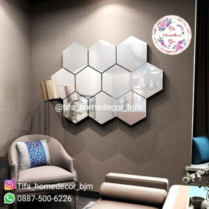 Jual CERMIN TEMPEL KACA STICKER AKRILIK MOTIF PERSEGI || HEXAGONAL ...