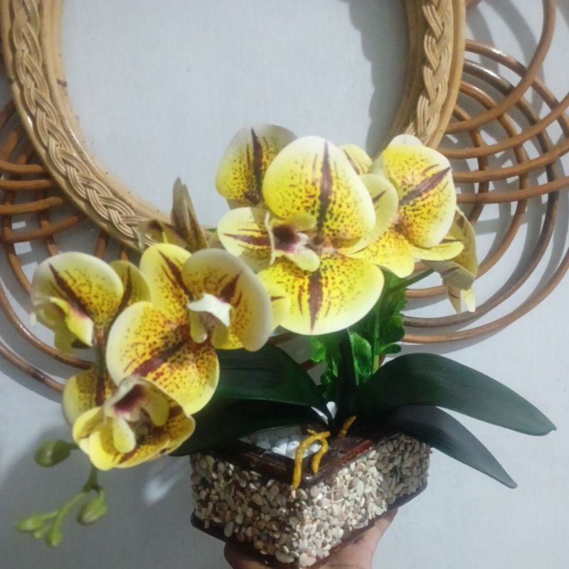 Jual anggrek latex set vas/HOME decor bunga anggrek latex/shabic bunga ...