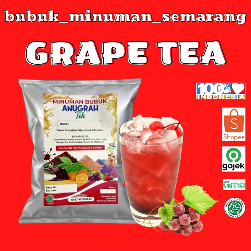 Jual Bubuk Minuman Rasa Grape Tea Teh Anggur Reguler 1kg | Shopee Indonesia