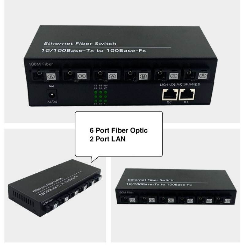 Jual Media converter 6 port FO 2 port LAN AAABBB 100M + Adaptor ...