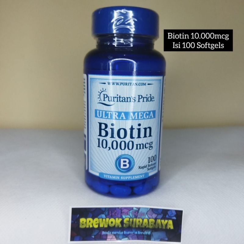 Jual Biotin 10.000mcg Puritans Pride 100 Sofgel menutrisi Rambut ...