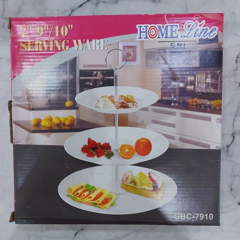 Jual Cake plate / serving set keramik homeline polos susun-3 ( 7” / 9 ...